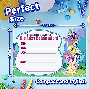 Set of 20 Pony Little -Themed Happy Birthday Invitation Cards & Envelopes - Lightweight (240g), Postcard Style Invites for the Perfect Party Pack