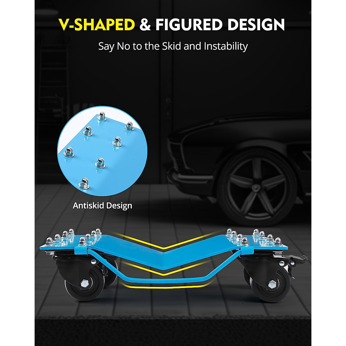 DEXSO 4 Tire Wheel Dolly Car with 8000 lbs Capacity, Manganese Steel Heavy Duty Car Mover Wheel Dollies Set of 4 with Antiskid Plate & 360 Degree Rotatable Wheel, 16"*13", Blue