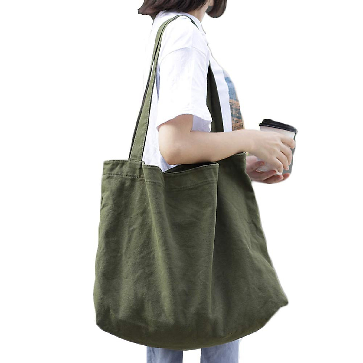 BOBILIKE Women Shoulder Bags Canvas Tote Bag Handbag Work Bags, Green