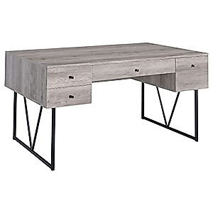 Coaster Home Furnishings Analiese Farmhouse 4 Drawer Home Office Writing Desk Black Metal Base Gray Driftwood