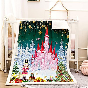 YIJIN Christmas Reversible Sherpa Fleece Blanket All Seasons Cozy,Cartoon Castle Winter Snowflakes Throw Blanket, Ultra Soft Warm Patterned Plush Blanket,Throw Size