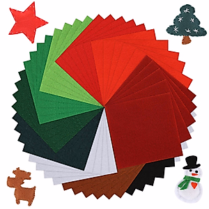 Pllieay 50 Pieces Soft Christmas Felt Fabric Sheets, 4 by 4inch, 1.4mm Thick Multi-Purpose for DIY Art Making and Christmas Decorations, 10 Colors