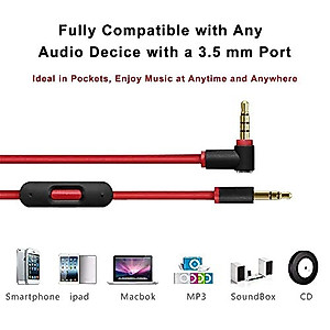 EARLA TEC Replacement Audio Cable Cord Wire with in line Microphone and Control for Beats by Dr Dre Headphones Solo Studio Pro Detox Wireless Mixr Executive Pill (Black Red)