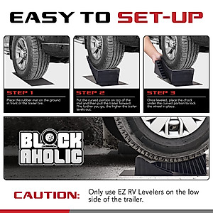 EZ RV Leveler - Curved Leveling Ramp with Chocks and Rubber Mat - RV Trailer Camper Leveling Blocks - 2 Pack for Tandem Axle Campers