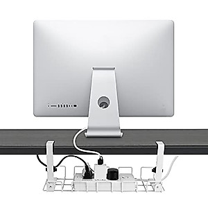 Under Desk Cable Management Tray, 40cm Upgraded No Holes to Drill Under Desk Cord Fodable Clamp Organizer for Wire Management Metal Holder for Home, Office and Kitchen (1 Pack, White)