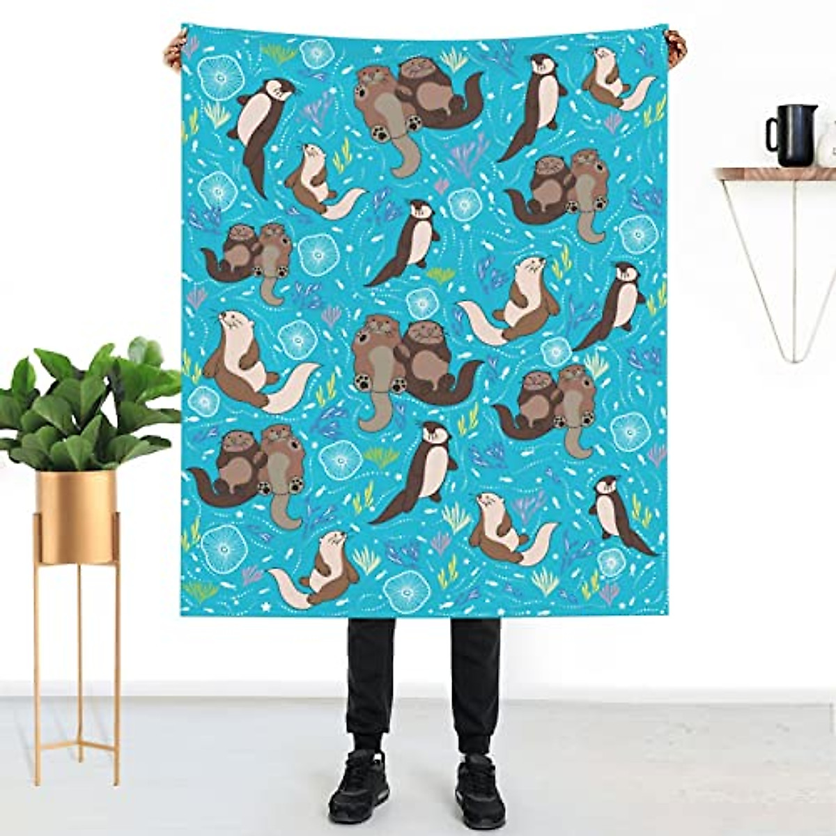 Cute Sea Otter Flannel Throw Blanket Soft Lightweight Warm Blanket All Season Sofa Blanket Can Be Used in Office Living Room Bed Suitable for Children Adults or Teenagers 60"X50" Inches