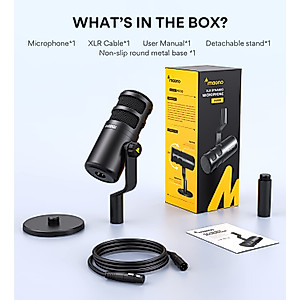 MAONO XLR Podcast Microphone, Cardioid Studio Dynamic Mic for Vocal Recording, Streaming, Voice-Over, Voice Isolation Technology, Metal Mic, Works for Audio Interface, Mixer, Sound Card-PD100