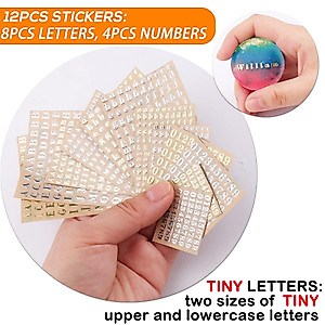 Letter Resin Stickers, AIERSA Small Letter Stickers for Resin Scrapbook Supplies, Alloy Alphabet Number Stickers, Self Adhesive, Glitter Gold and Silver, 3mm and 4.5mm Tall, 12 Sheets