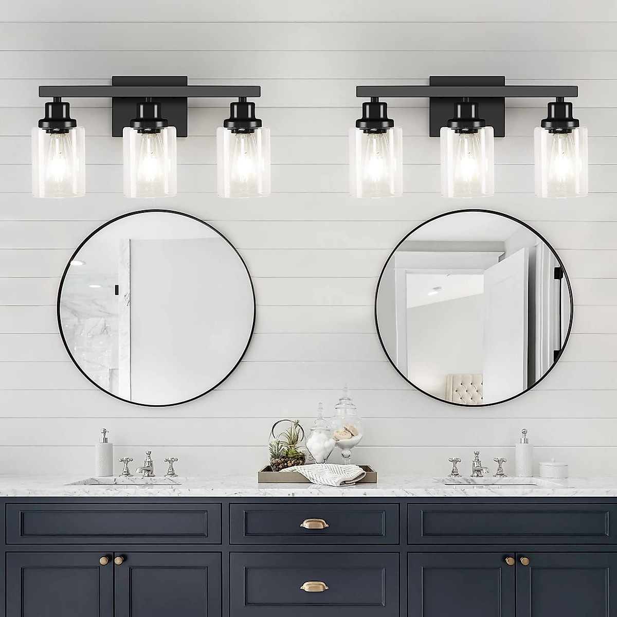 DIKAIDA 3-Light Bathroom Light Fixtures, Black Bathroom Vanity Light with Clear Glass Shade, Modern Bathroom Wall Lights Over Mirror, Farmhouse Wall Sconces Lighting for Bedroom LivingRoom
