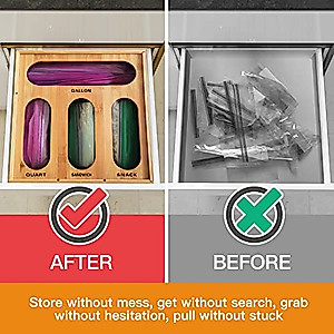 Ziplock Bag Organizer for Drawer, Storage Bag Organizer for Kitchen, Bamboo Sandwich Plastic Bag Organizer Compatible with Ziploc, Bamboo Baggie Organizer Container for Gallon, Quart, Sandwich, Snack