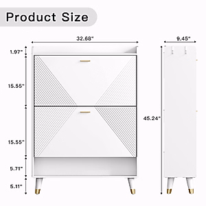 howcool Shoe Storage Cabinet with 2 Flip Drawers, Slim Wooden Freestanding Shoe Cabinet with Coat Hooks, Cubby and Shelf, Hidden Narrow Shoes Rack Organizer for Entryway Hallway, Holds 24 Pairs, White