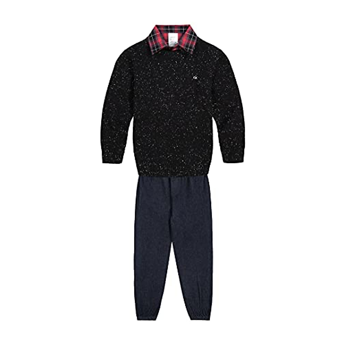 Calvin Klein Boys' 3-piece Sweater Set With Matching Button-down Shirt and Pants, Deep Black, 5