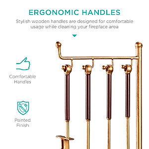 Best Choice Products 5-Piece Modern Contemporary Fireplace Tool Set for Indoor Fireplace Décor, Outdoor Fire Pit w/Poker, Tongs, Dust Pan Shovel, Brush, Ergonomic Handles - Antique Gold