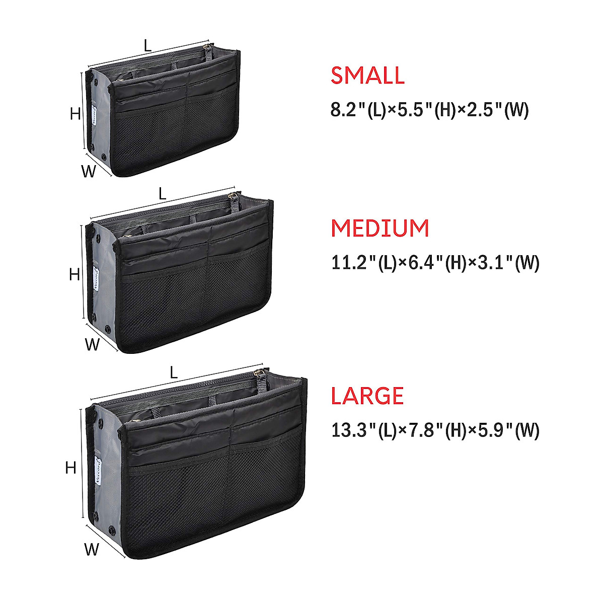 Vercord Purse Organizer Insert for Handbags Bag Organizers Inside Tote Pocketbook Women Nurse Nylon 13 Pockets Black Medium