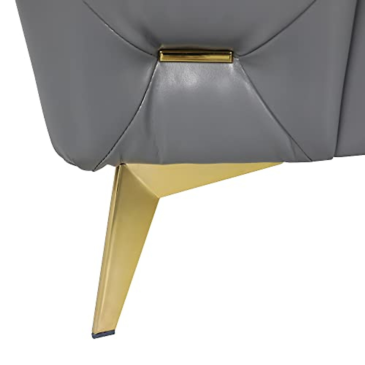 QHITTY Chesterfield Sofa, 84'' Modern 3 Seater Accent Leather Couch with Square Arms and Metal Tufted Button, Metal Legs for Living Room, Office, Bedroom (Grey)…