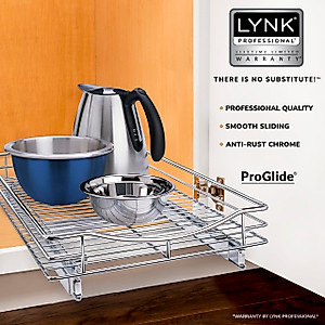 LYNK PROFESSIONAL® Pull Out Cabinet Organizer - Slide Out Pantry Shelves - Sliding Storage for Inside Kitchen Cabinet or Under Sink - Roll Out Drawer for Pots, Pans - 14" Wide x 21" Deep - Chrome