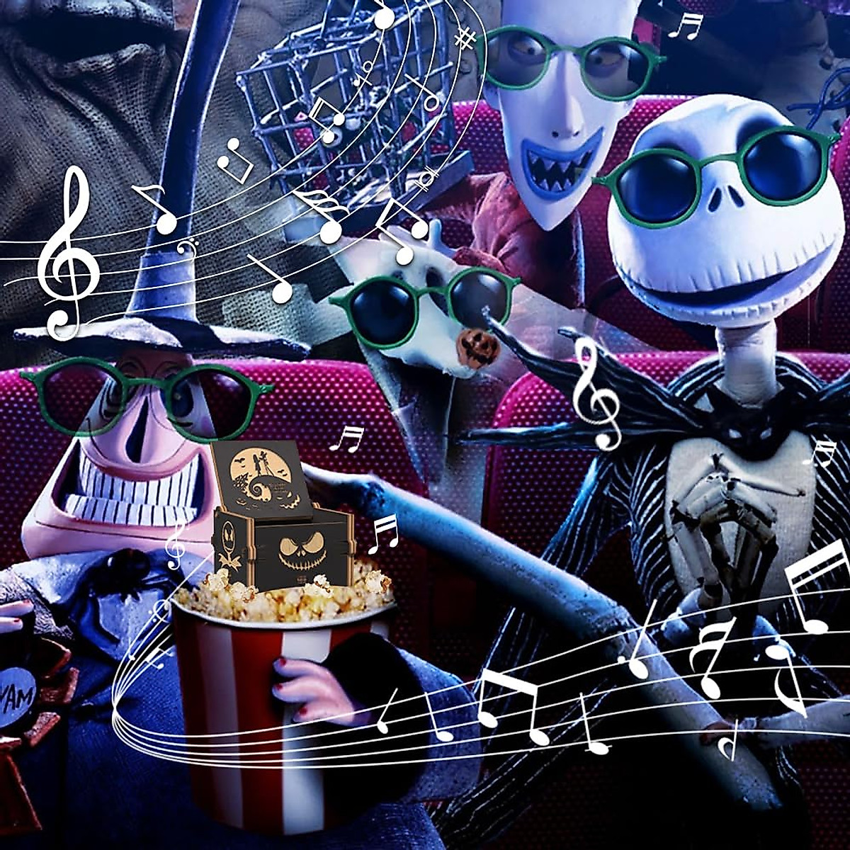 Ucuber Before Christmas Music Box, Engraved Mini Wood Music Box Gift, Melody This is Halloween, Home Decor for Halloween Valentines Christmas Boys and Girls