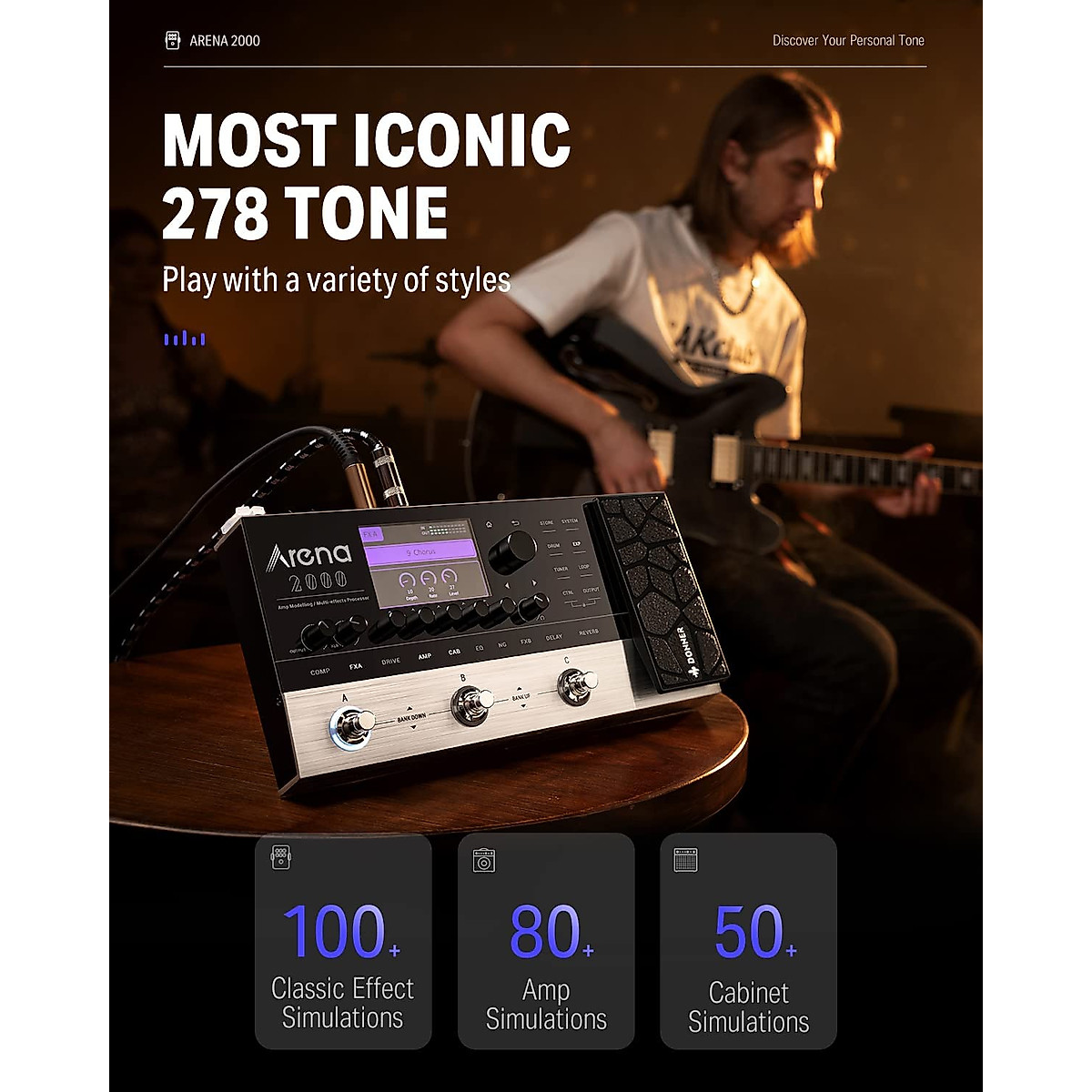 Donner Arena 2000 Guitar Multi-Effects Pedal with 278 Effects, 100 IRs, Looper, Drum Machine, Amp Modeling, XLR and MIDI Support
