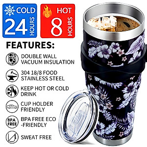 Sunmdecor Flower Tumbler with Handle and Silicone Straws - 40 Oz Flower Cups Insulated Tumbler - Flower Cup Gift for Women