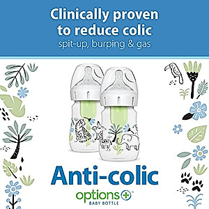 Dr. Brown’s Wide-Neck Baby Bottle Jungle Designer Bottles, 5 oz/150 mL, 2-Pack with HappyPaci Pacifiers and Lovey Holder, Lion