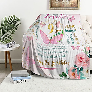 Vervehub 9 Year Old Girl Birthday Gifts Blanket 50"X40", 9 Year Old Girls Gift, Birthday Gifts for 9 Year Old Girls, Best Presents for 9 Year Old Girls, 9 Yr Old Girl Gift, 9th Birthday Gifts