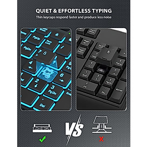 Wireless Keyboard and Mouse with 9 Colored Backlit, Wrist Rest, Jiggler Mouse, Rechargeable Silent Ergonomic Light Up Keyboard Mouse Combo with Phone Holder for Windows, Mac, PC, Laptop