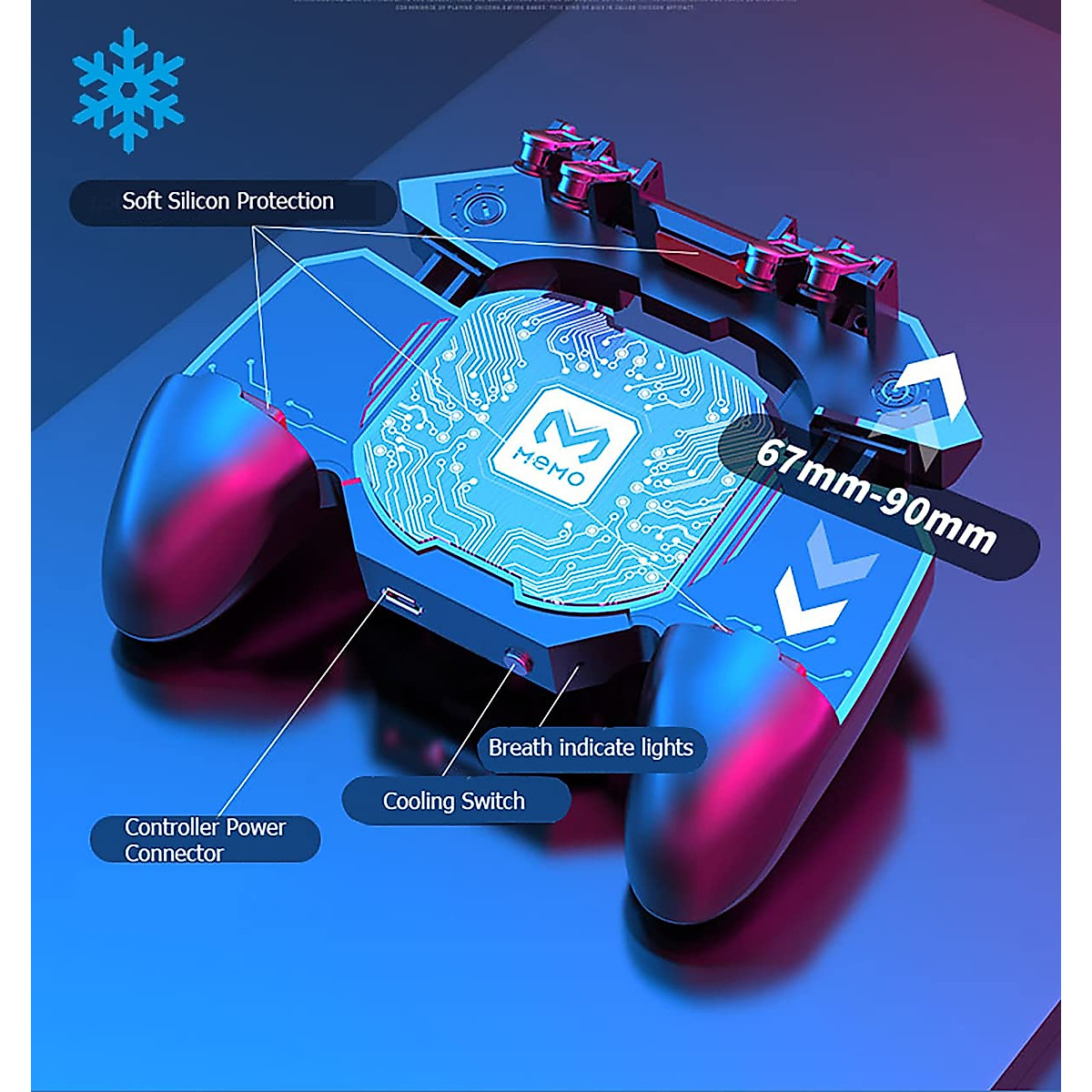 TEESSO Wired Mobile Phone Controller, Phone Cooler, PUBG Triggers Fast Cooling Fan, 6 Fingers Grip Gamepad, Trigger Phone Game Radiator, Fits for PUBG/Fortnite/Rules of Survival Game/COD