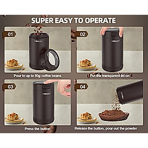 Coffee Grinder with Brush, LINKChef 200W Spice Grinder with Stainless Steel Blade for Seed Bean Nut Herb Pepper & Grain, Lid Activated Safety Switch, Brown, CG-8420