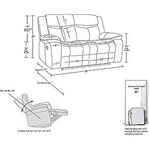 Blackjack Furniture Marsden Modern Leather Air Reclining Living Room Loveseat, Gray