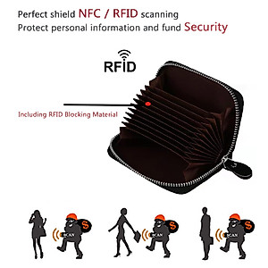 ZHSH Small Rfid Blocking Full-grain Leather Wallet, Zipper Credit Card Holders, ID Case Organizer Purse (Big red/Embossed crocodile)