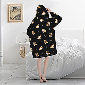Cute Corgi With Scarf Wearable Hoodie Blanket Women'S Pajamas Oversized Soft Flannel Sweatshirt Winter Adult And Teenagers Cold-Proof Cute Blanket