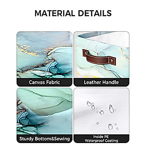 Qumstemily Marble Storage Bins for Shelves, Jade Texture Green Teal Collapsible Storage Boxes Basket for Bedroom/Kitchen, Closet Organizers with Handle, Marble Ink Paint Storage Cubes - 2 Pack
