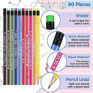 Eersida 80 Pcs Motivational Pencils Color Changing Mood Pencil Inspirational with Sayings 2B Thermochromic Eraser for Student Christmas Gift (Multicolor, Style)