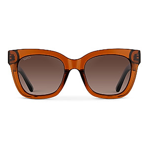 WearMe Pro Women's Polarized Large Square Sunglasses: Subtle Cat Eye Corners, Thick Frame & Modern Aesthetics (Crystal Chestnut Brown Frame/Brown Lens)
