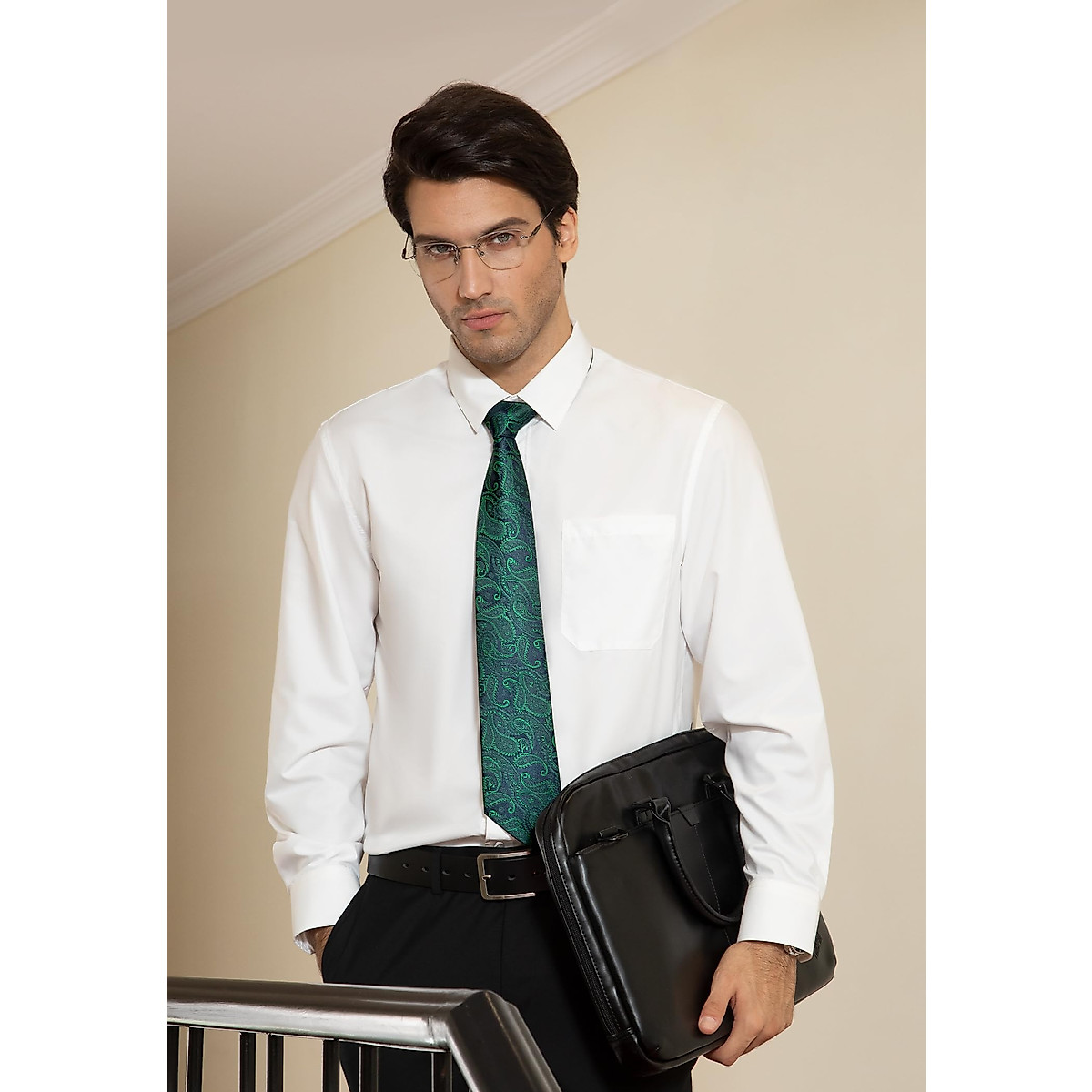 HISDERN Green Ties for Men Paisley Mens Tie Pocket Square Woven Classic Floral Tie Handkerchief Set Tuxedo Wedding Formal Necktie Emerald Forest Green