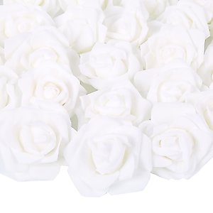 INSUNSIX Artificial Rose Flowers,100pcs Foam Rose Bulk White Fake Flower Heads for DIY Wedding Bouquets Rose Wall Kissing Balls Bridal Shower Centerpieces Arrangements Party Tables Decorations(White)