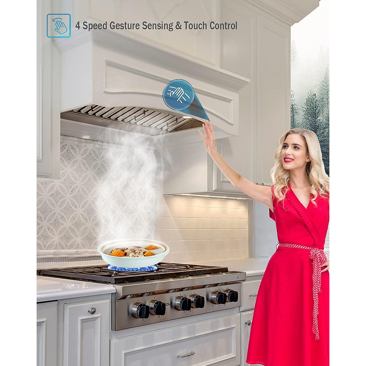 MCBON Range Hood Insert 30 inch,950 CFM Range Hood Insert,Remote Control Insert Range Hood,4-Speed Vent Hood Insert, Heat Sensor&Touch Panel,Ducted/Ductless Hood Range Insert,Stainless Steel,AE88-30-1