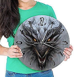 Wall Clock Dragon Wall Art Fantasy Scenery Modern Wall Clock Mythology Monster Dragon Head Silent Clock Wall Watch Home Art Interior Decor 12 inch Round Clock