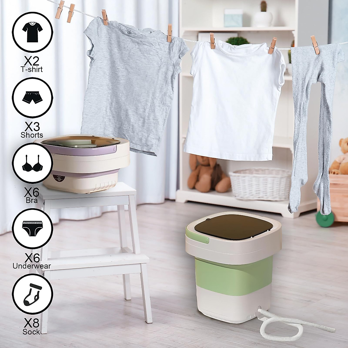 Portable washing Machine,9L High Capacity with 3 Modes Deep Cleaning for Apartment, Camping, RV, Travel, Underwear, Personal, Baby,Pet Clothes - (100V-240V)-Purple