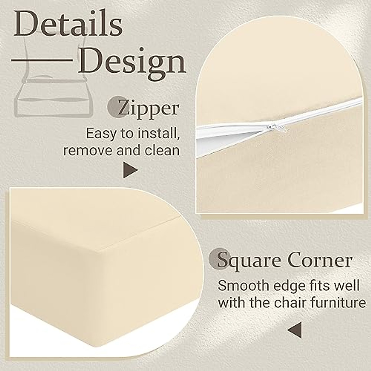 downluxe Outdoor Deep Seat Cushions Set, Waterproof Memory Foam Patio Furniture Cushions with Zipper for Outdoor Chair Sofa, 24" x 24", Beige, 2 Piece Set