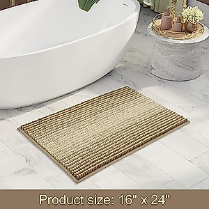 BSICPRO Bathroom Rugs, Bath Mat Rug for Bathroom Non Slip 17 x 24 Inches Water Absorbent Chenille Bathroom Floor Mats Machine Washable (Light Taupe and Cream)