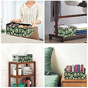 xigua Collapsible Felt Storage Bin, Foldable Storage Box with Handles, Fabric Storage Basket Organizer for Office, Closet, Books, Nursery Toys, Bedroom (Cute Avocado Pattern)