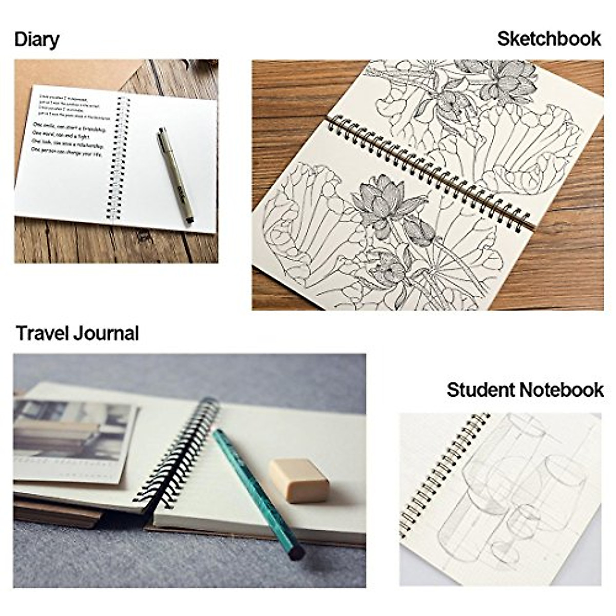 DSTELIN Soft Cover Spiral Notebook Journal, Coofficer Blank Sketch Book Pad, Wirebound Memo Notepads Diary Notebook Planner with Unlined Paper, 100 Pages/ 50 Sheets, 7.5 "x 5.1" (Brown)