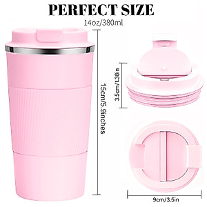 YINBAOGE Insulated Travel Coffee Mug Spill Proof Leak Proof Pobtable To Go Camping Stainless Steel Coffee Tumbler Reusable Coffee Cups with Lids Thermos for Hot and Cold Drink (Pink, 12 OZ)