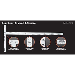 Johnson Level & Tool JTS48HD Heavy Duty Professional Aluminum Drywall T-Square, 48", Silver, 1 Square