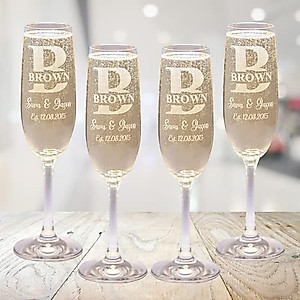 Personalized Champagne Glasses Set of 2 - Engraved Wedding Champagne Flutes - Custom Bride and Groom Gift for marriage, bridal party, engagement