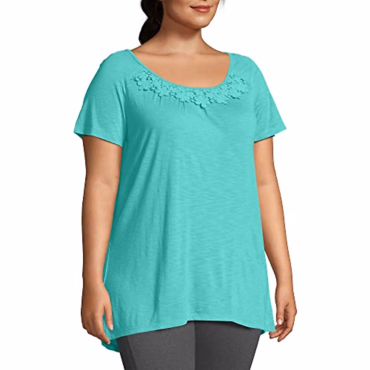 Just My Size Women's Plus-SizeSlub Jersey Tunic with Crochet Collar