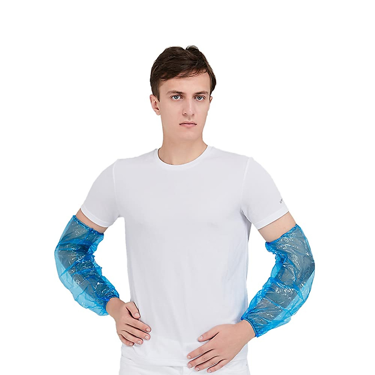 ZMDREAM Pack of 100 Disposable Plastic Sleeves Covers Arm Protectors Blue 16"