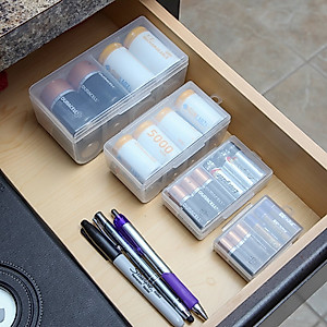 Home-X - Clear Battery Storage Cases (Set of 4), Stores and Organizes Batteries in a Hard, See-Through Case for Easy Access, Fits 12 AAA, 12 AA, 8 C, 8 D Batteries