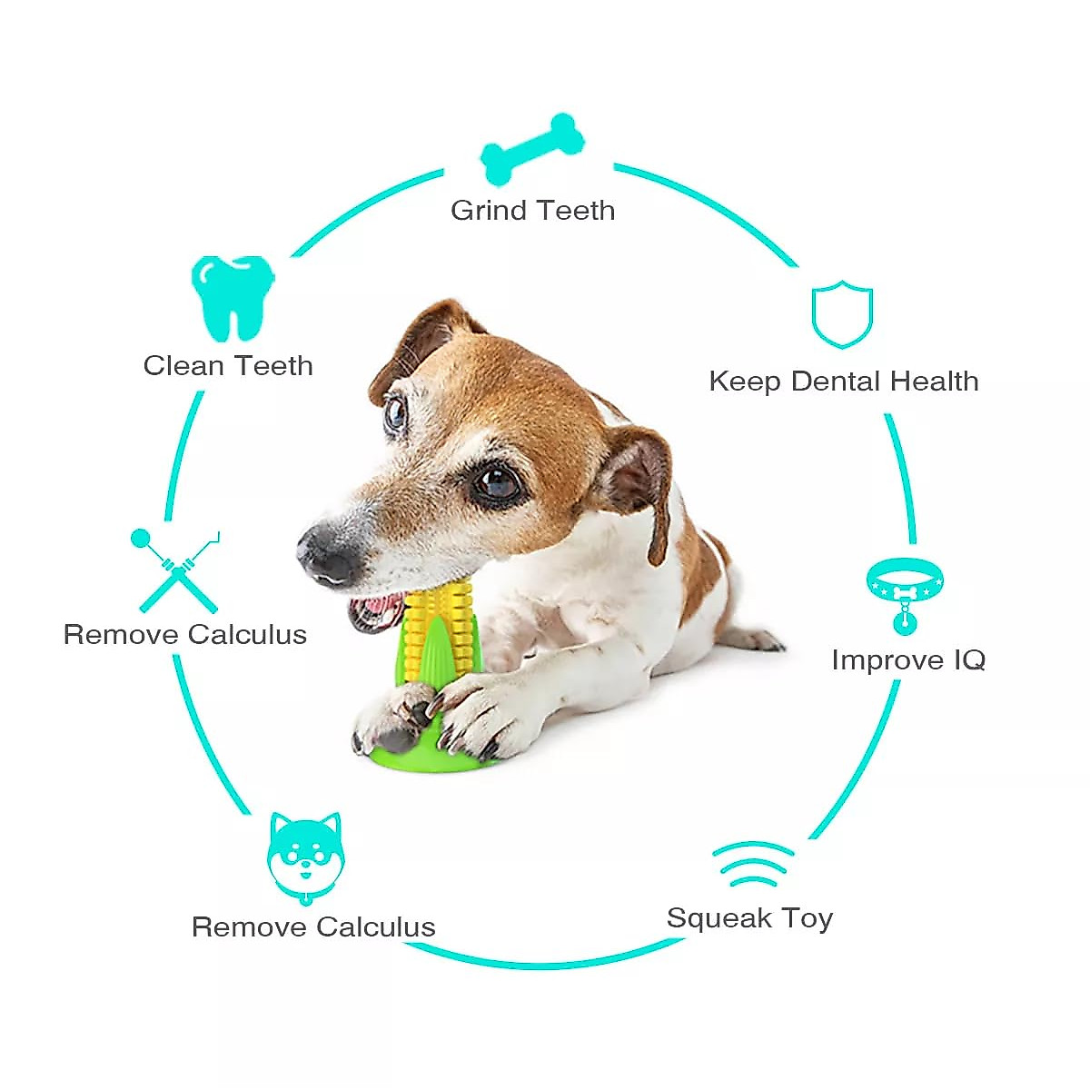 Dog MART Dog Chew Toy, Durable Corn-Shaped Toy for Teeth Cleaning, Squeaky Toothbrush, Toy for Agressive Chewer - Ideal for Agressive Small and Medium Dogs